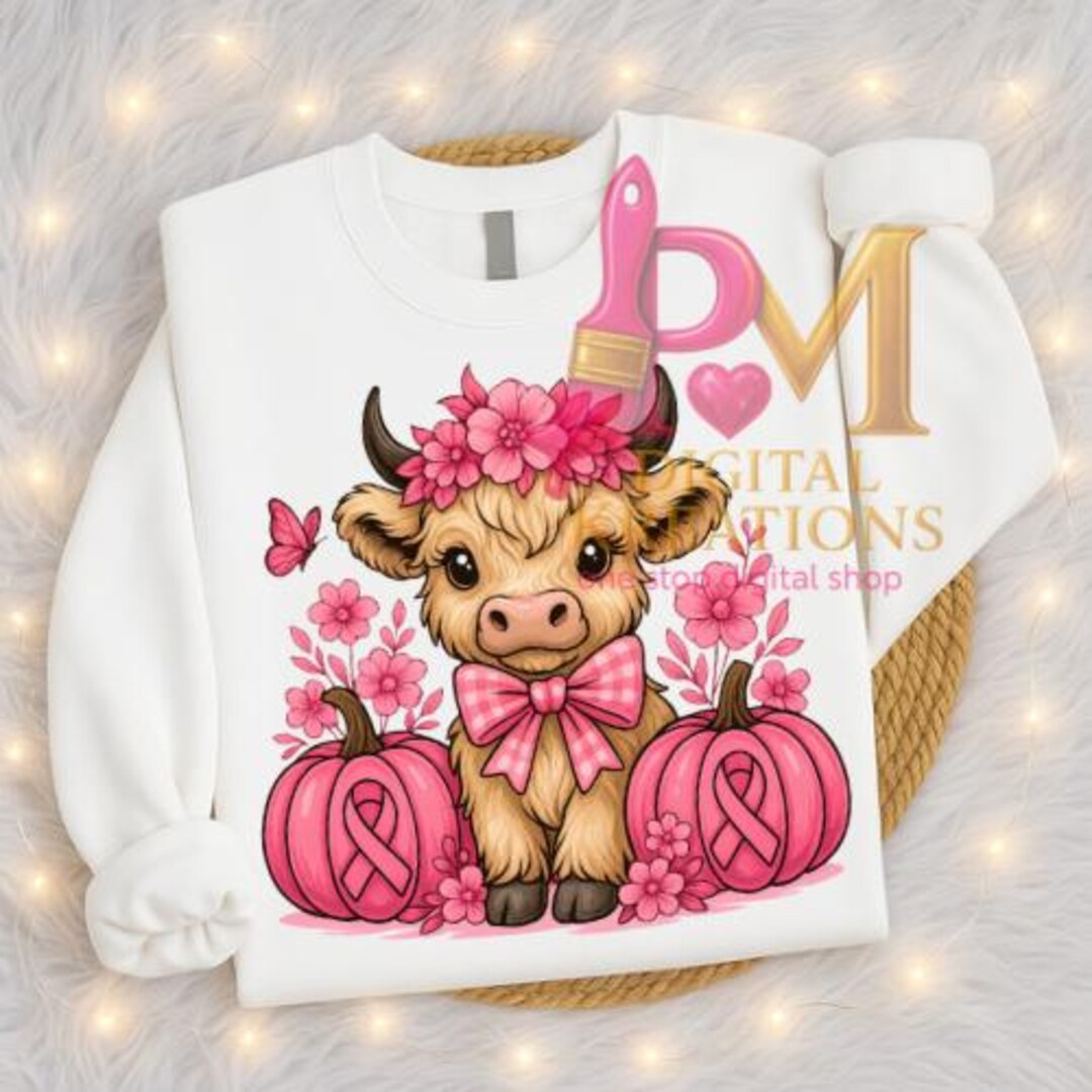 Cute Highland Cow Breast Cancer Awareness PNG - Etsy