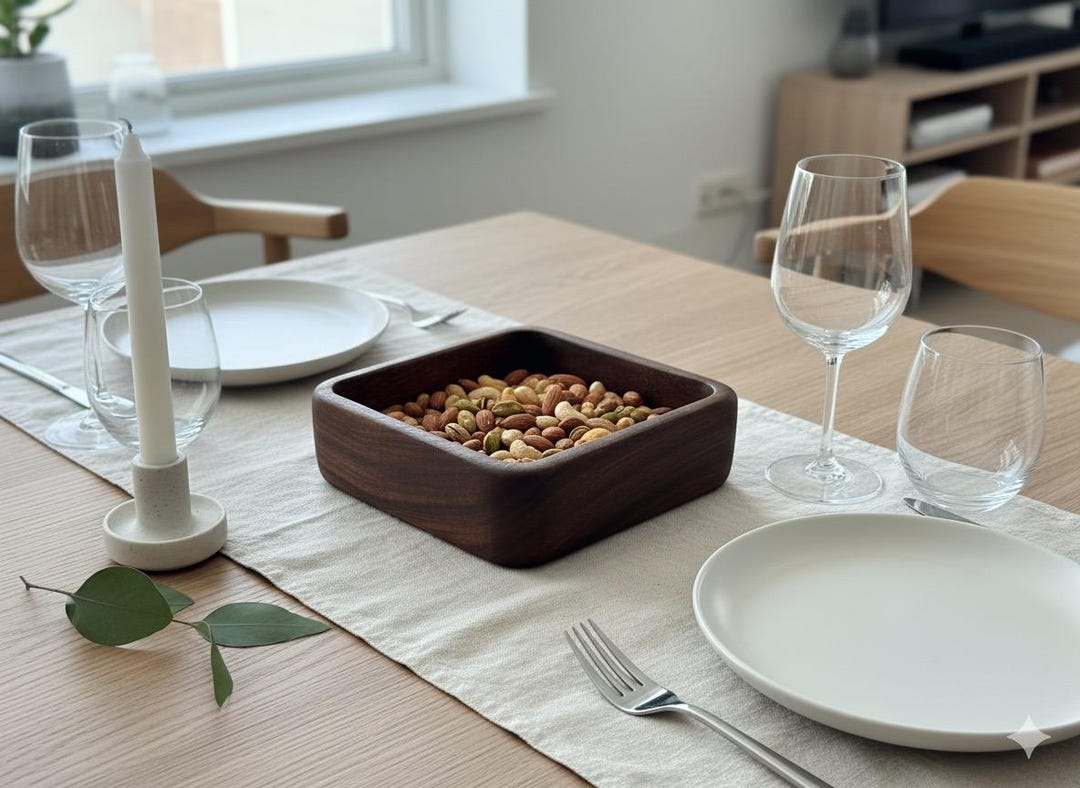 Walnut Wood Serving Bowl | Modern Minimalist Table Bowl | Handcrafted ...