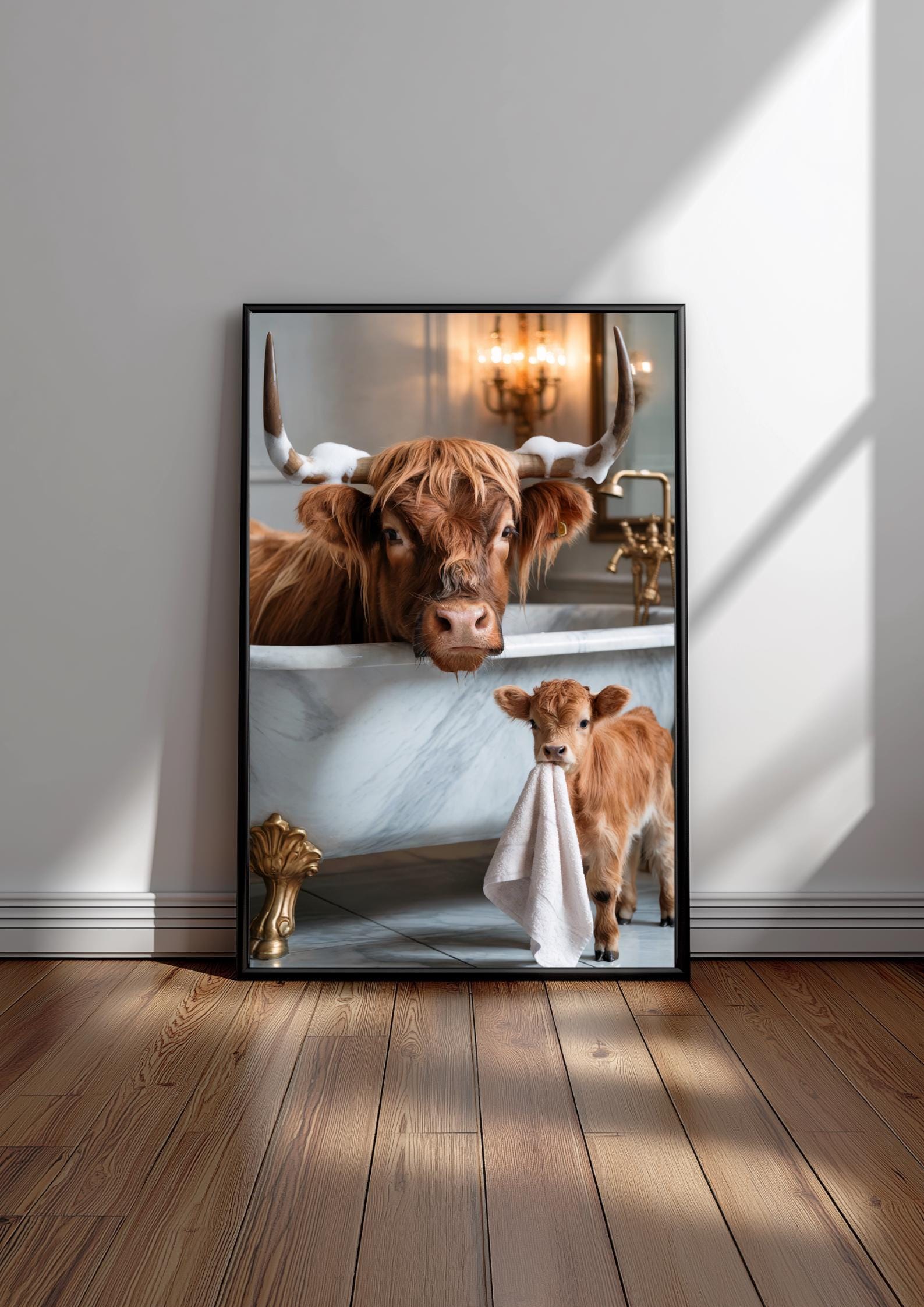Highland Cow Bathroom Wall Art Print - Funny Cow & Calf Bathroom Decor ...