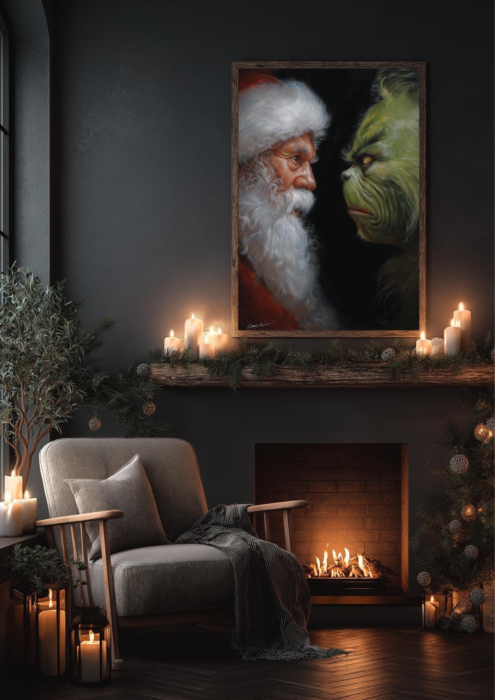 Santa Vs Grinch Art Print – Funny Christmas Poster - Grinch Poster ...