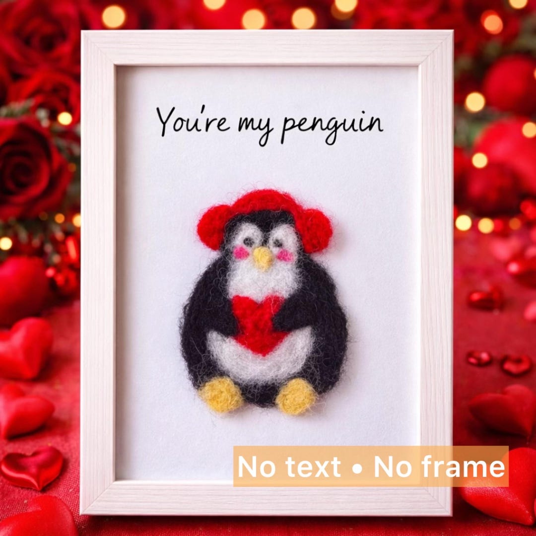 Felted Wool Penguin Valentine's Day Card – 10x15 Cm, One-sided, Wool ...