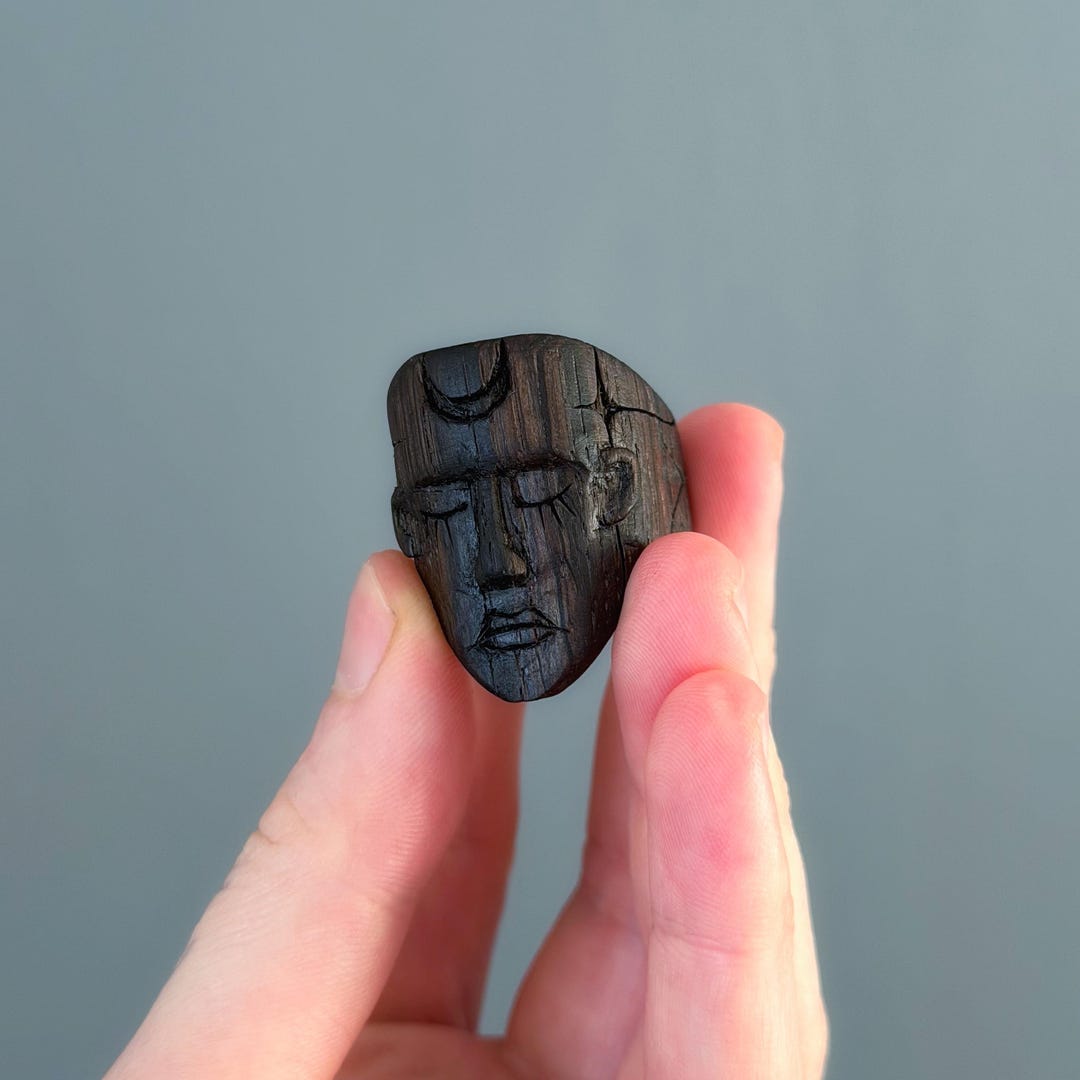 Gothic Folk Bog Oak Face Ring • Slavic Goddess Morana Wood Band ...