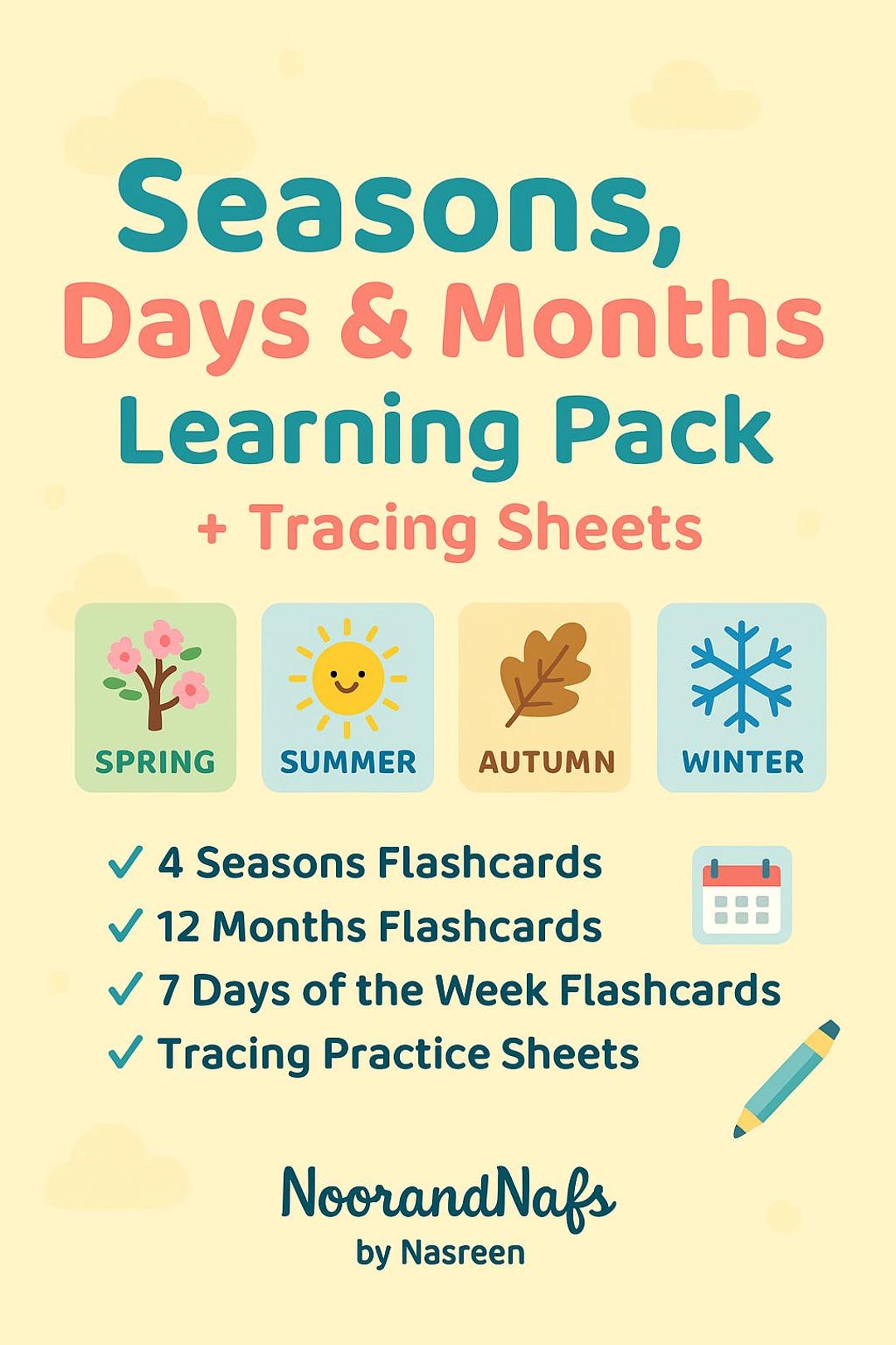 English Calendar Flashcards, Days, Months, Seasons Learning Tool ...