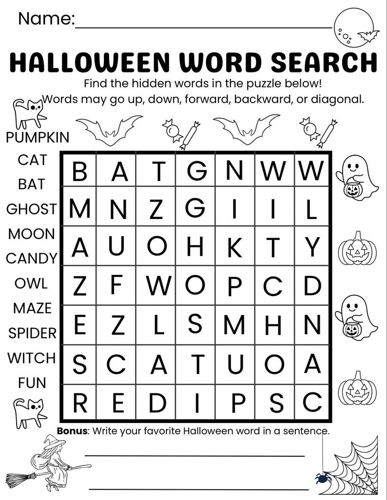 ¡Sopa de letras imprimible para Halloween, ideal para niños! - Etsy México