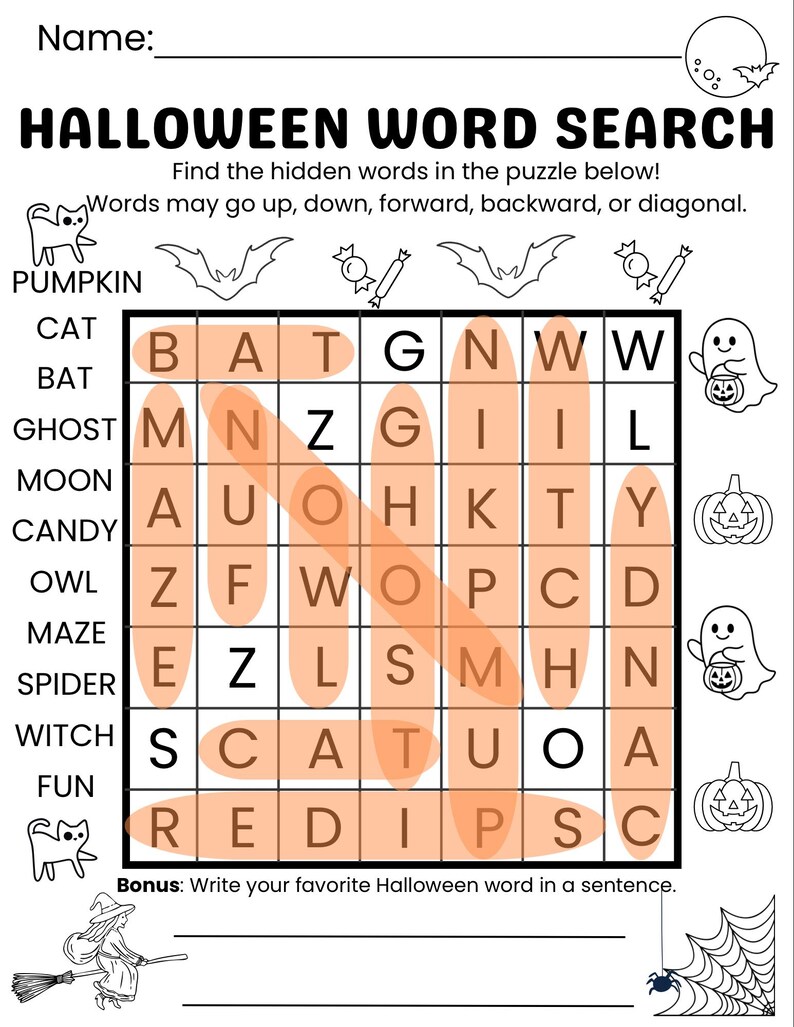 ¡Sopa de letras imprimible para Halloween, ideal para niños! - Etsy México