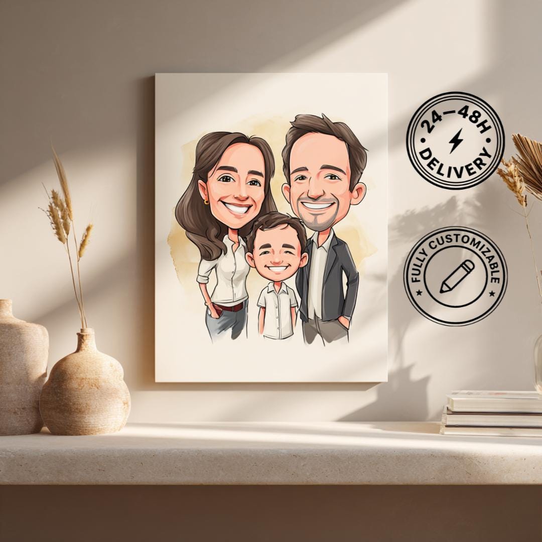 Personalized Trio Caricature | Digital Portrait of 3 People | Original ...