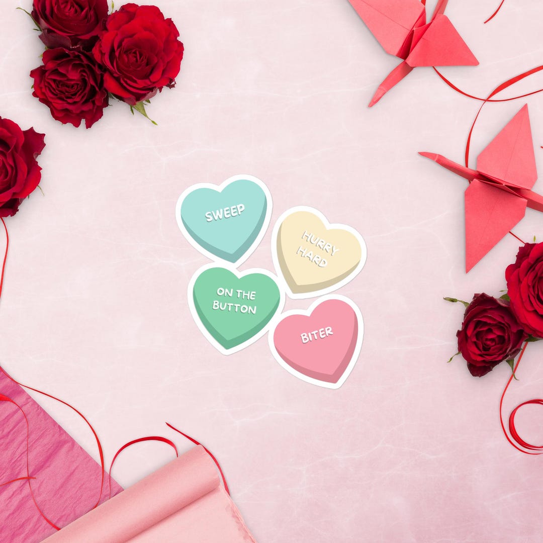 Curling Conversation Hearts Kiss-cut Sticker – Fun Sporty Valentine ...