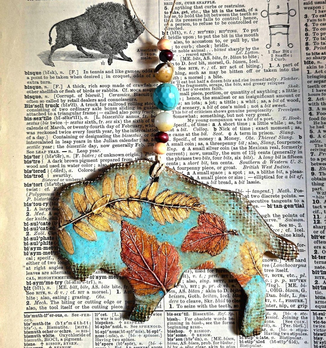 Buffalo Fall Leaves Decor Autumn Ornament Bison Sky Blue - Etsy