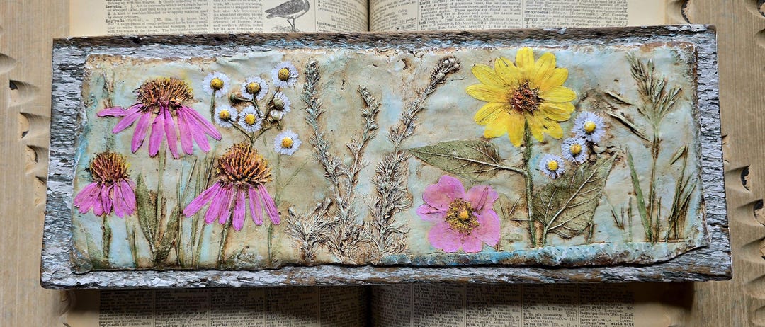 Prairie June Bouquet Floral Casting Wall Art on Rustic Wood by Jodene ...