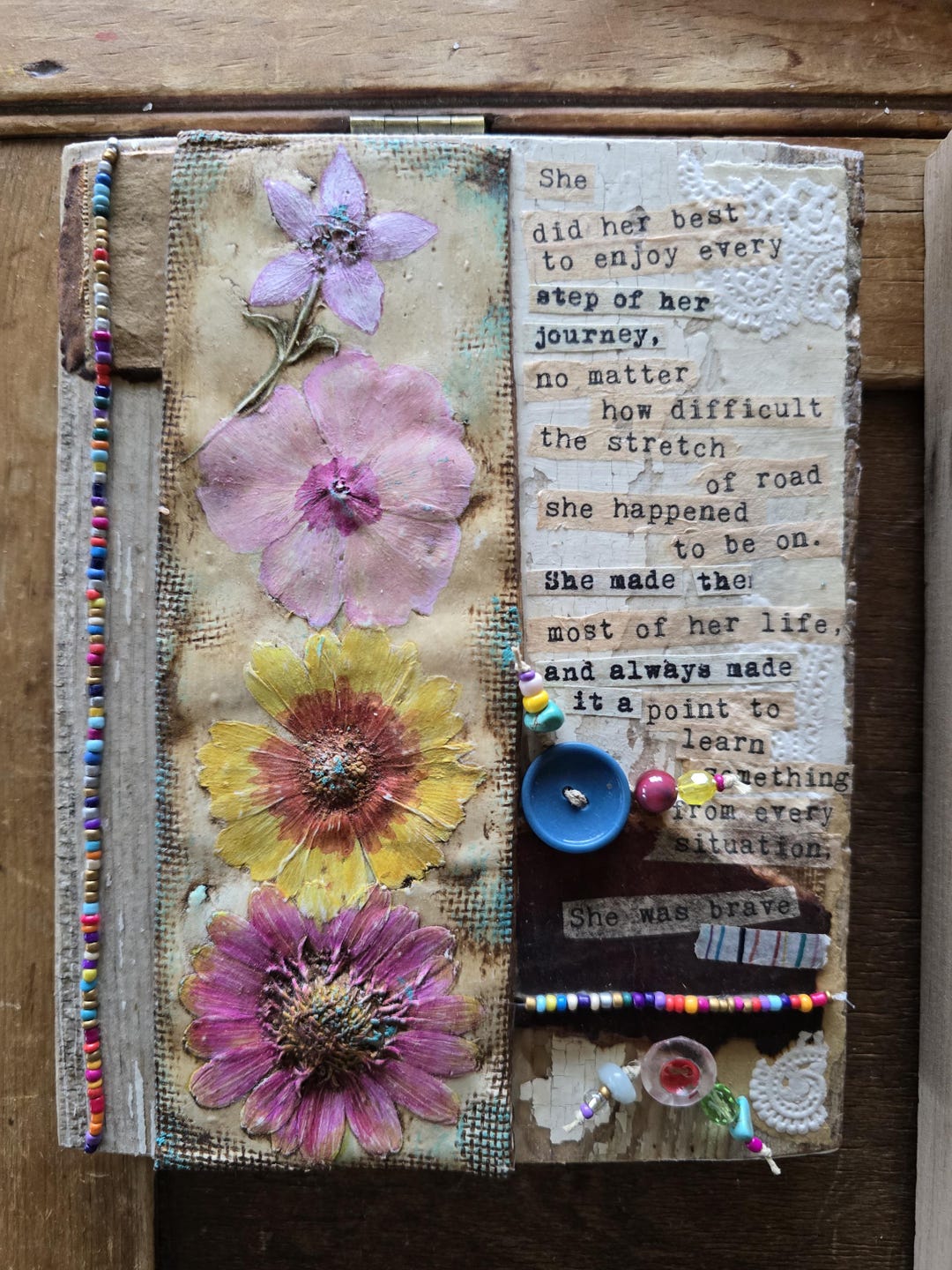 She Was Brave Garden Floral Farmhouse Chic Mixed Media Assemblage by ...