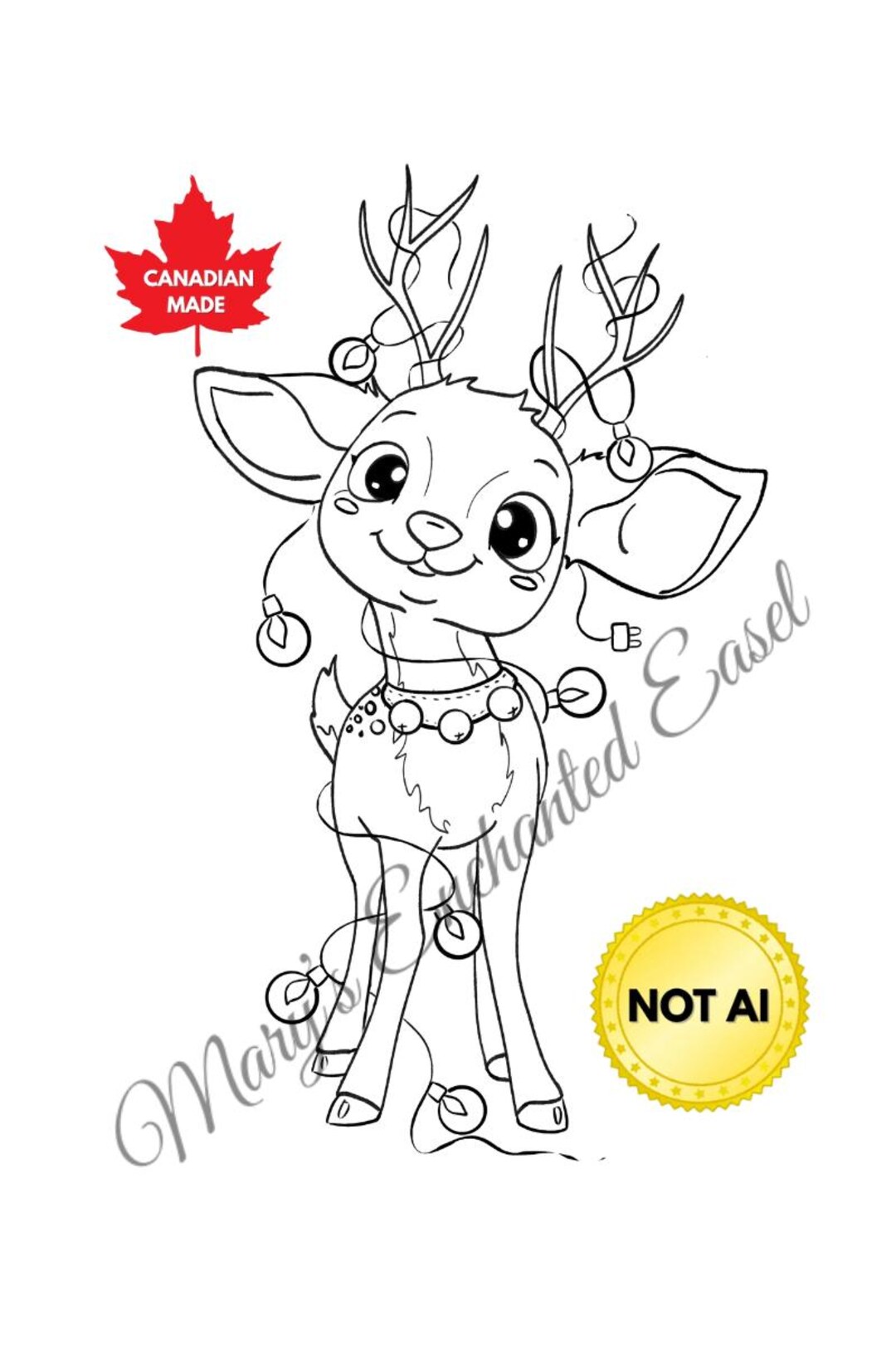 Rudy Reindeer Coloring Page — Printable Outline | Christmas Digital ...
