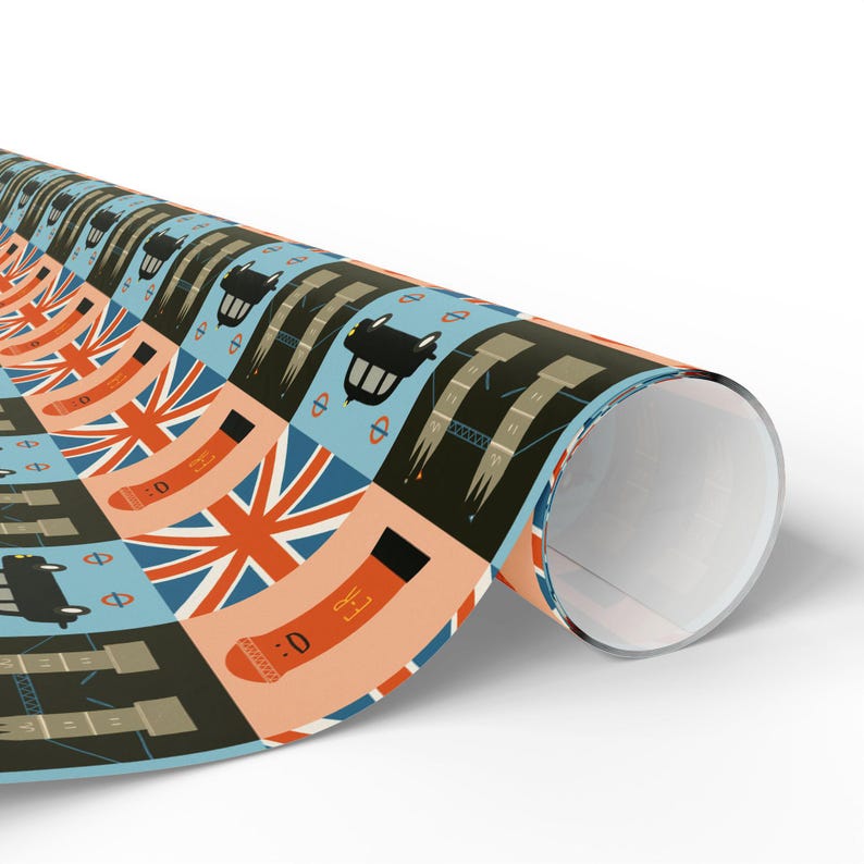 British Icons Wrapping Paper | Union Jack, Telephone Booths, Teapot ...