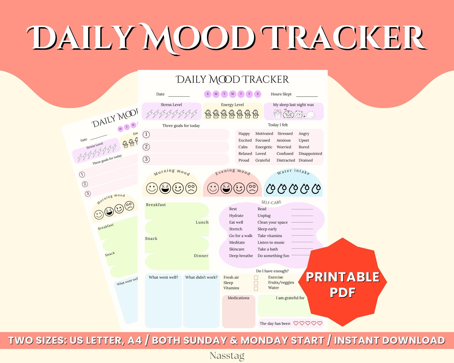 Printable Daily Mood Tracker | Mental Health Journal (A4/US Letter PDF ...