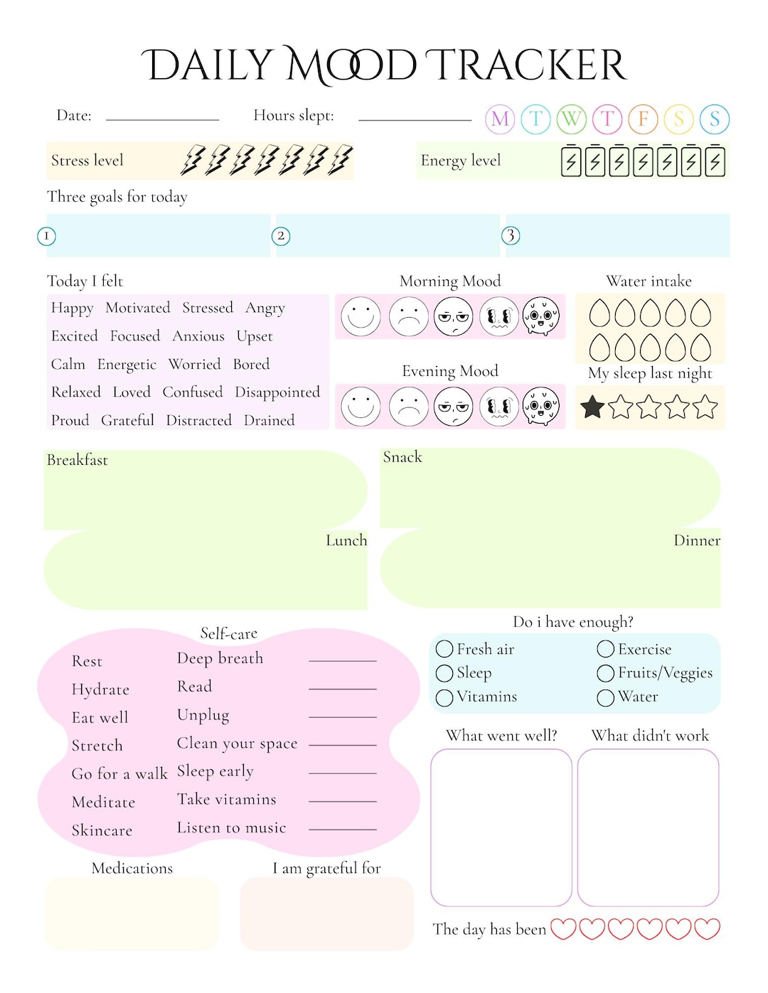 Printable Daily Mood Tracker, Self-care Journal (canva Editable, A4/US ...