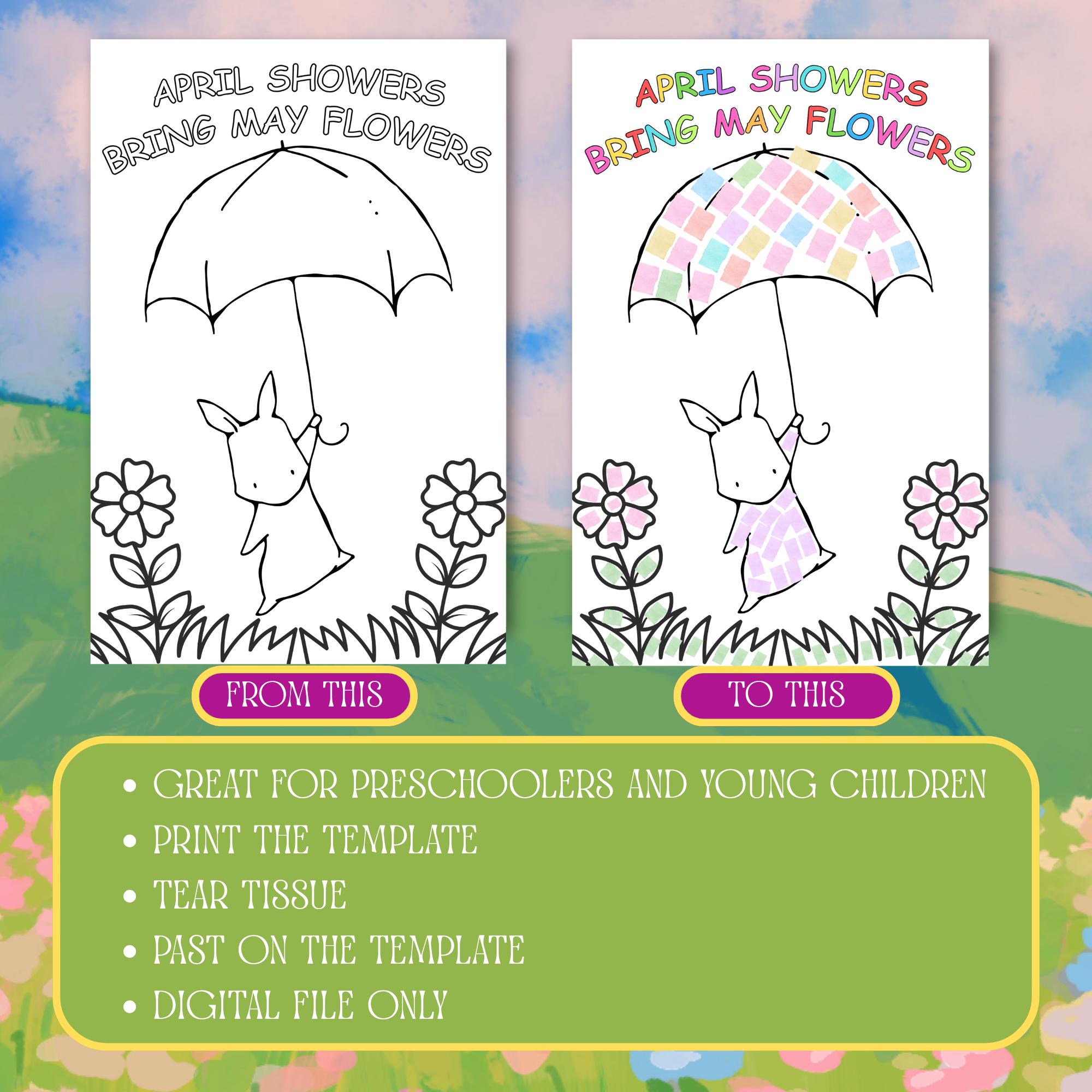 Spring Torn Paper Craft Printable April Showers Bring May Flowers ...