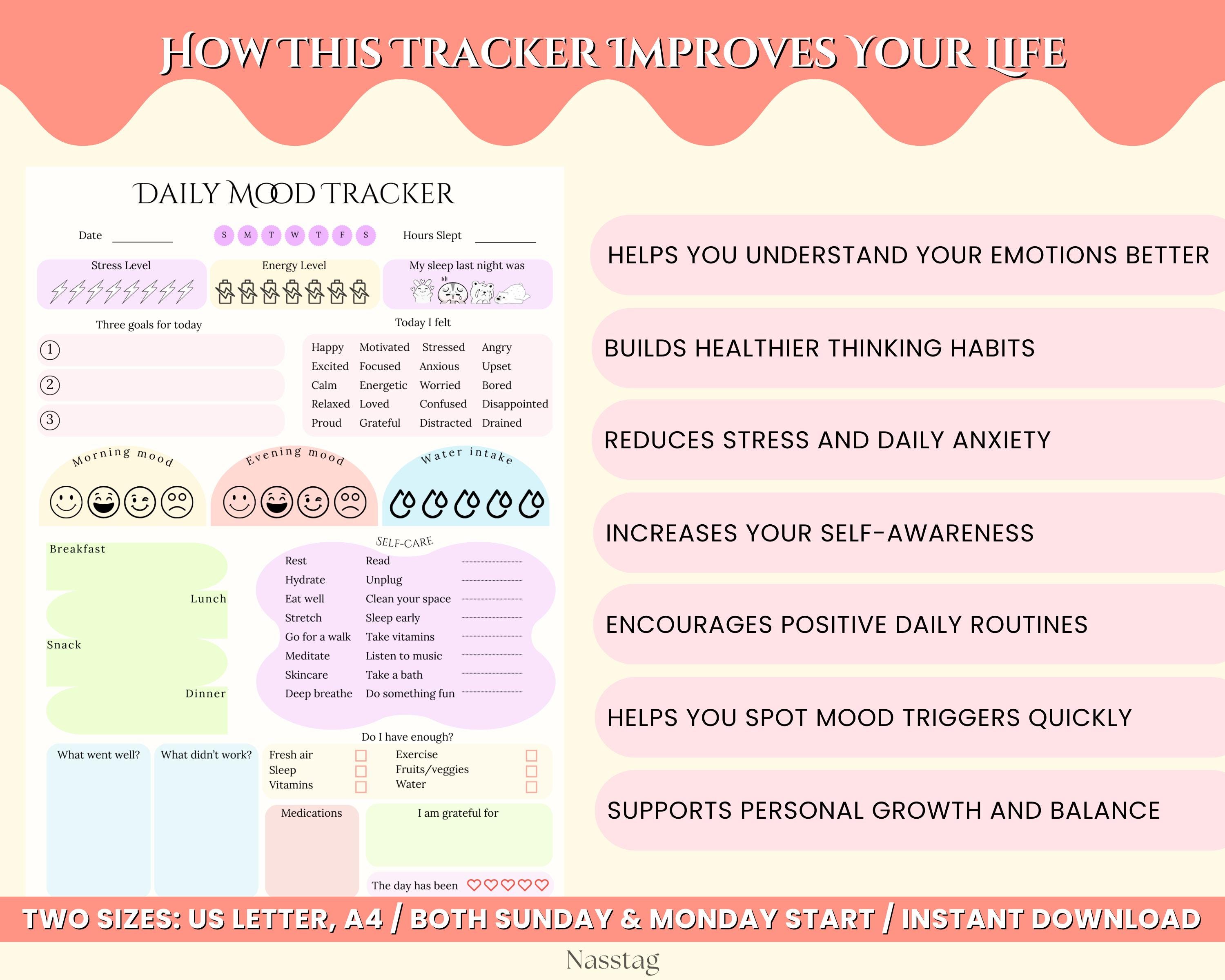 Printable Daily Mood Tracker | Mental Health Journal (A4/US Letter PDF ...