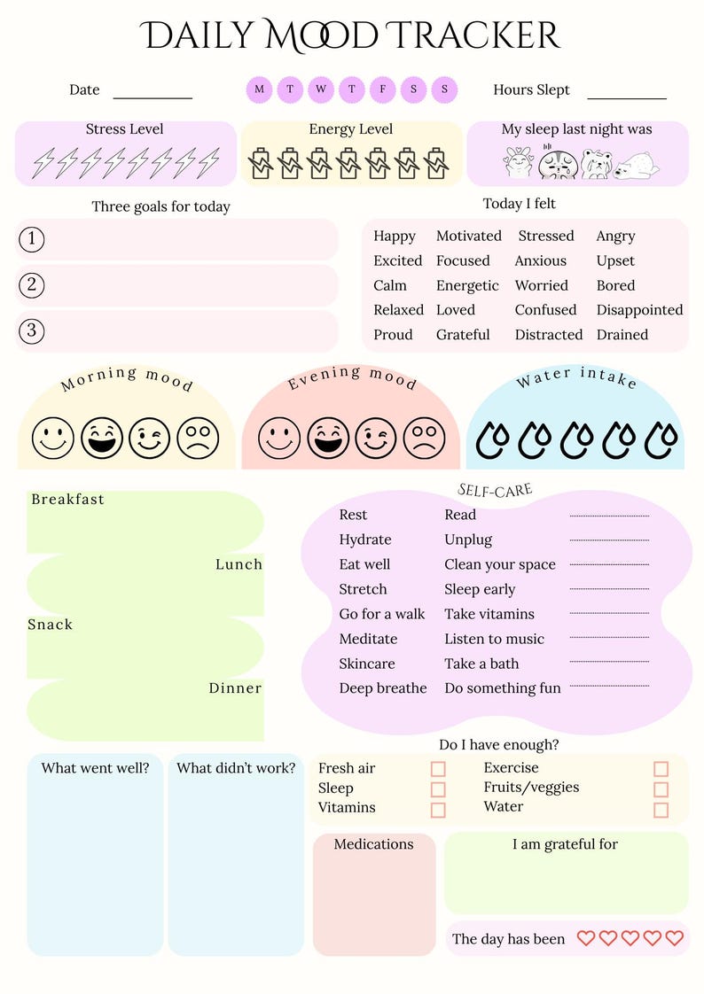 Printable Daily Mood Tracker | Mental Health Journal (A4/US Letter PDF ...