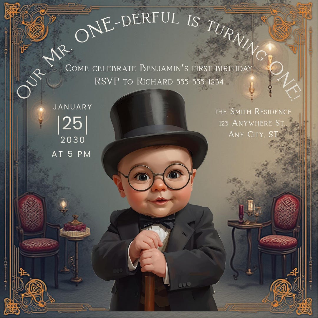 Mr. One-derful Birthday Invitation • Little Gentleman 1st Birthday ...