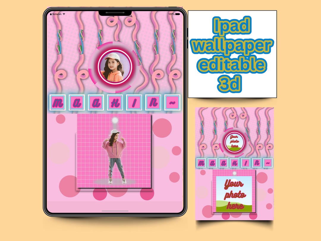 IPad Wallpaper. Template Editable, 3d Pink, Bukhari . - Etsy