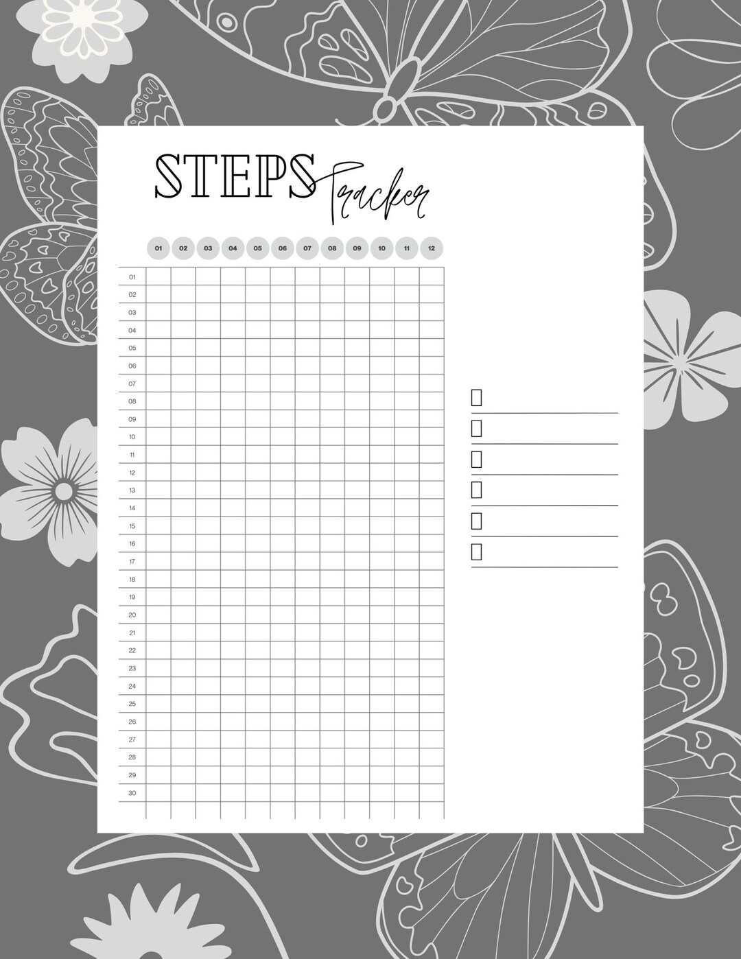 Steps Tracker PDF Print | Digital Download - Etsy