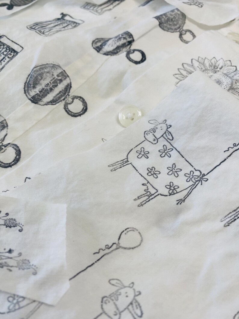 Stamped Fabric, Fabric Scrap Embellishments, White Cotton Fabric, Black ...