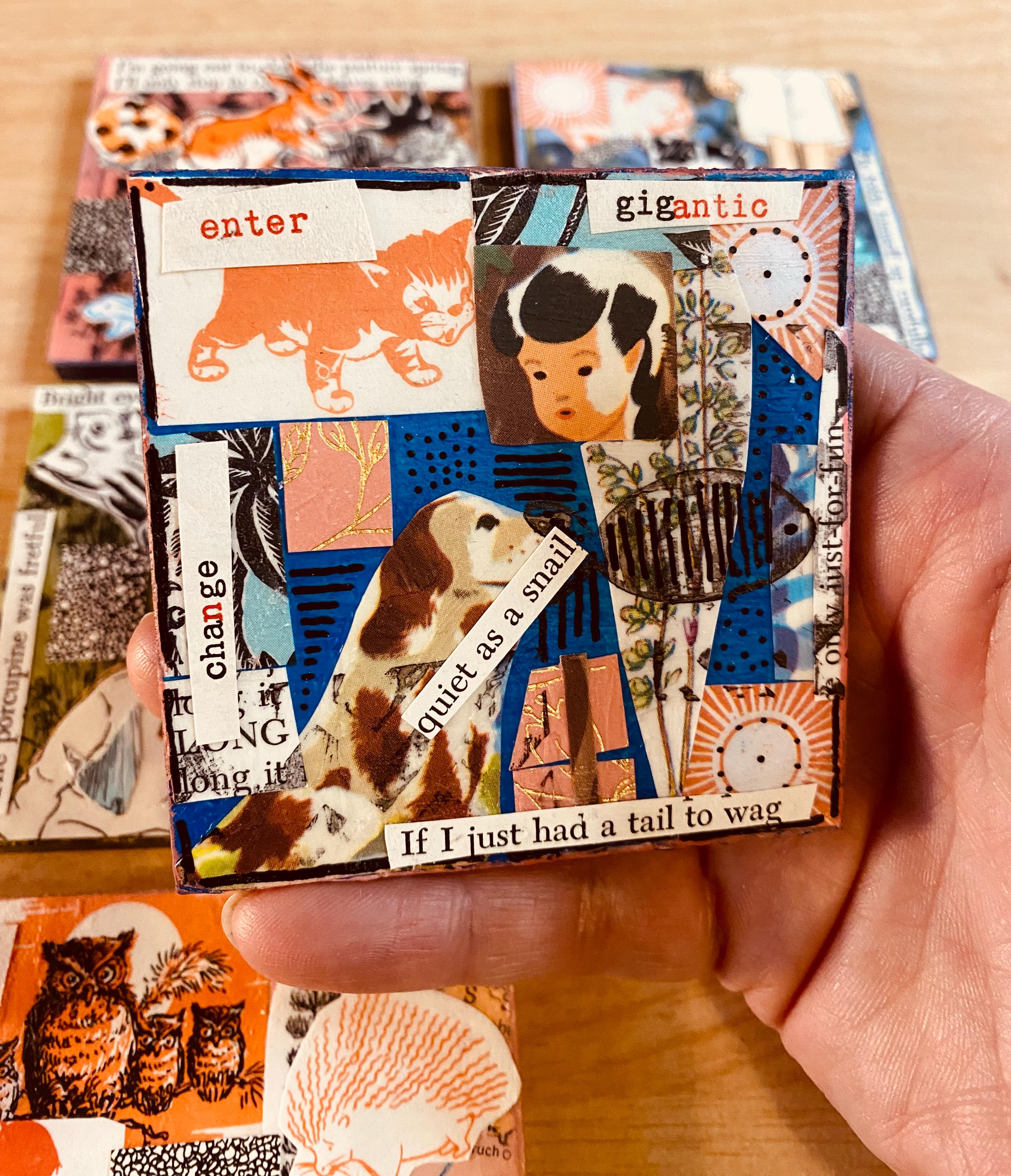 Children's Book Collage Panels, 3 Inch Square Wood Panels, Set of 6 ...