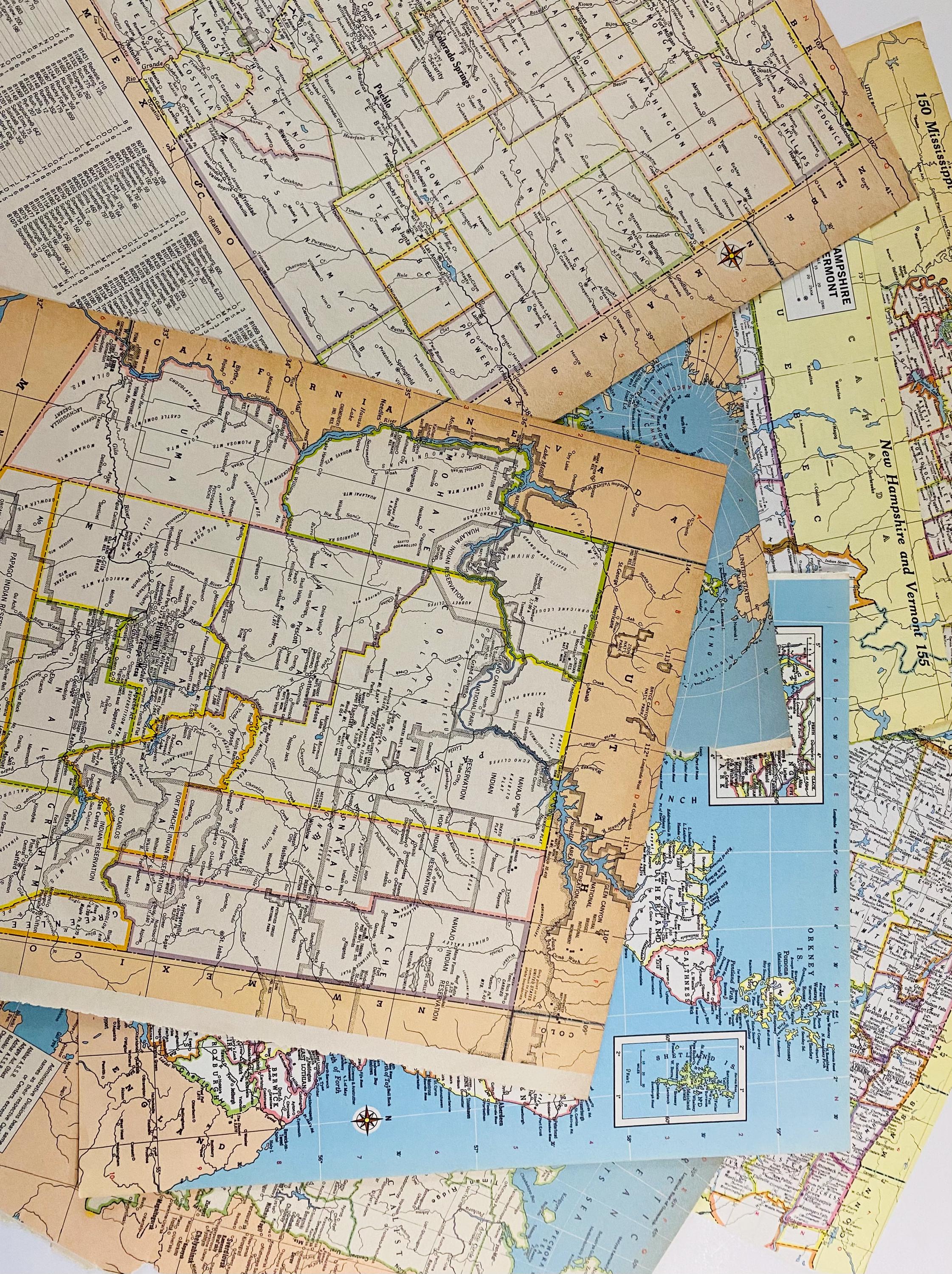 Vintage Map Set, Real Vintage Maps, Junk Journaling, Travel Journals ...