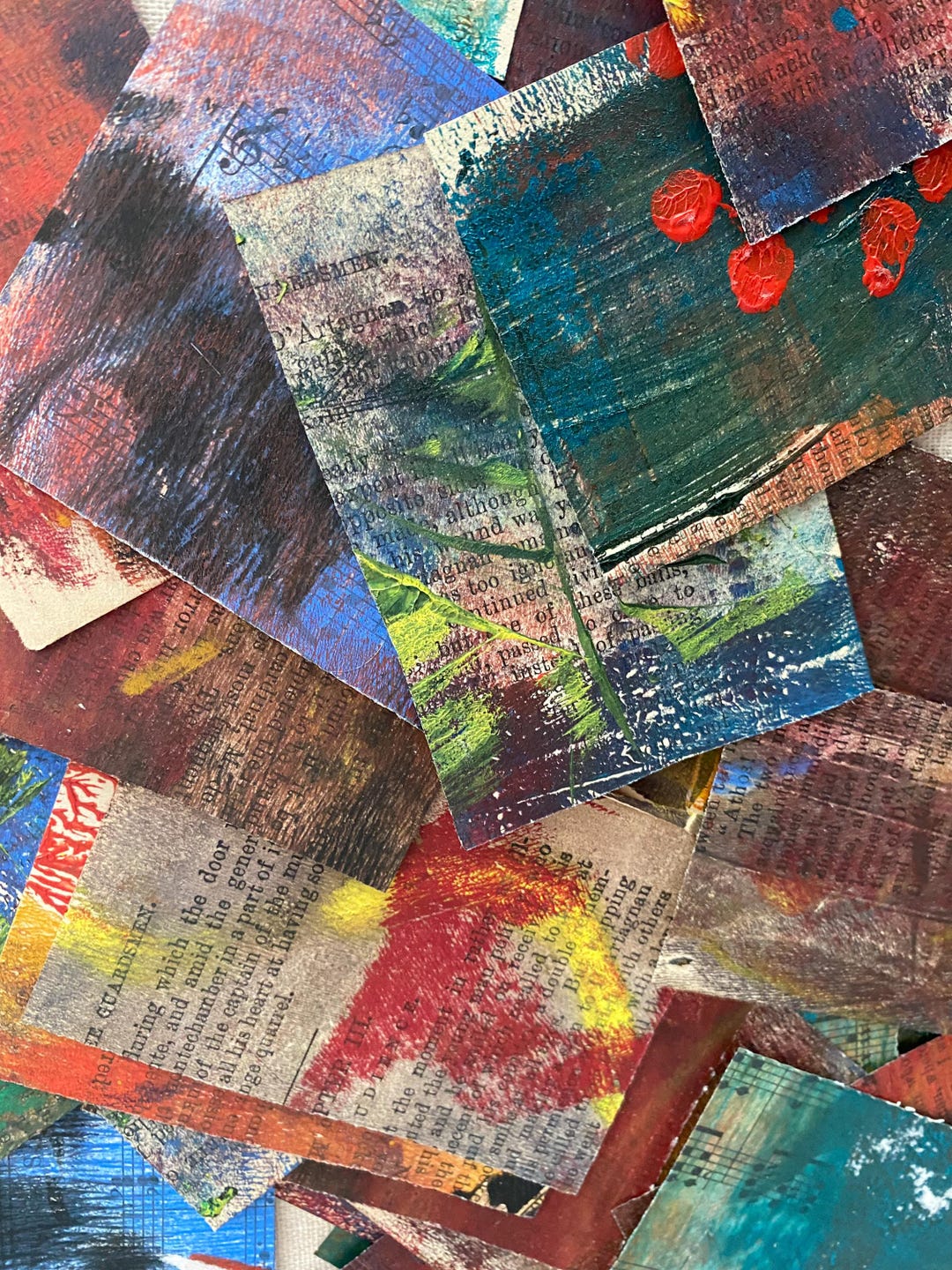25+small Painted Papers Set, Blue, Red, Yellow, Mustard, Bright Fall ...