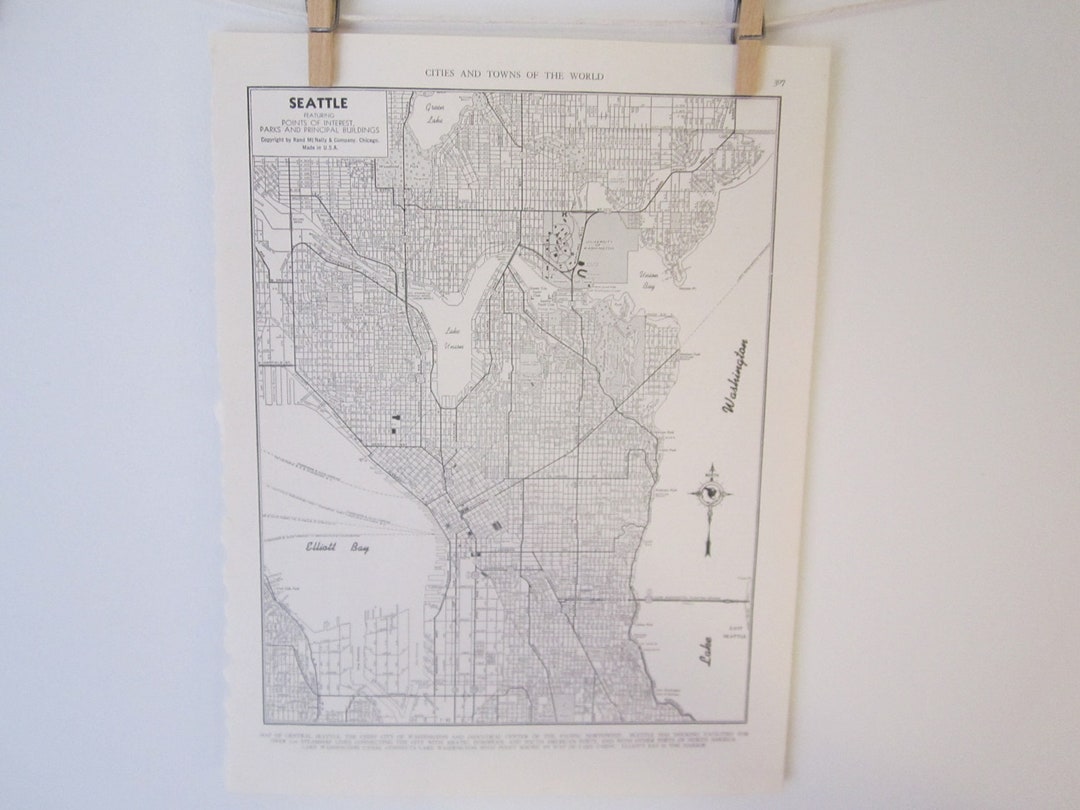 Seattle Street Map, Vintage 1930's Seattle, Washington, Seattle Gift ...