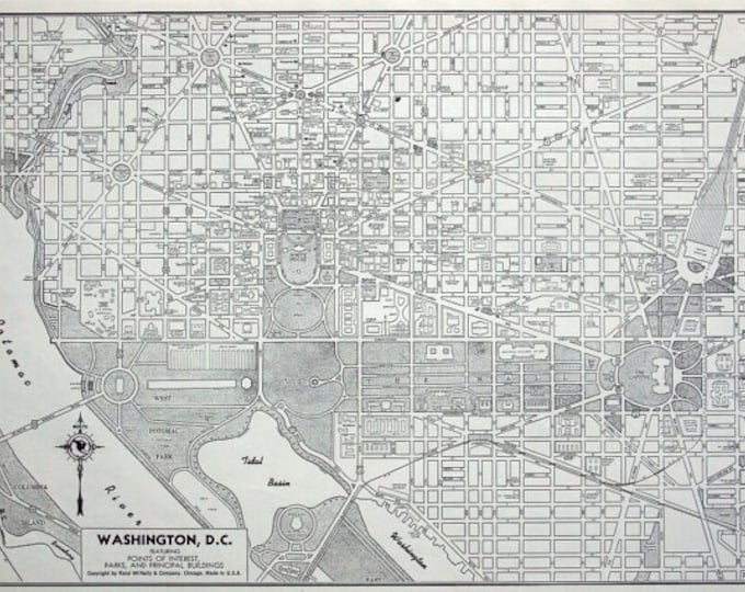 Washington DC City Map Vintage 1940's Map of Capital City Street Map of ...
