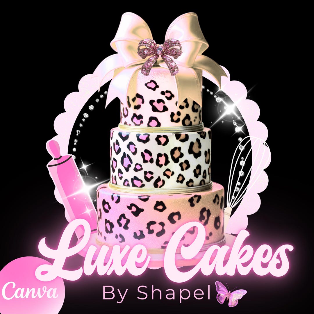 Pink Leopard Cake Logo Template, Luxury Bakery Business Design (canva ...
