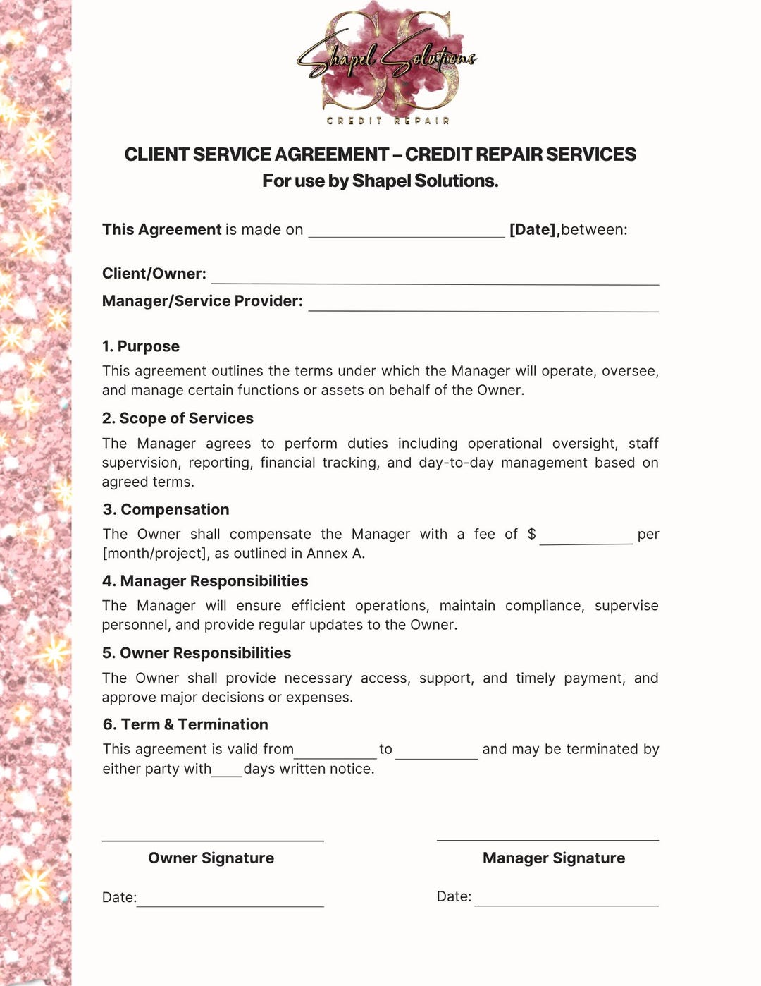 Credit Repair Client Service Agreement Template (canva Digital Download ...