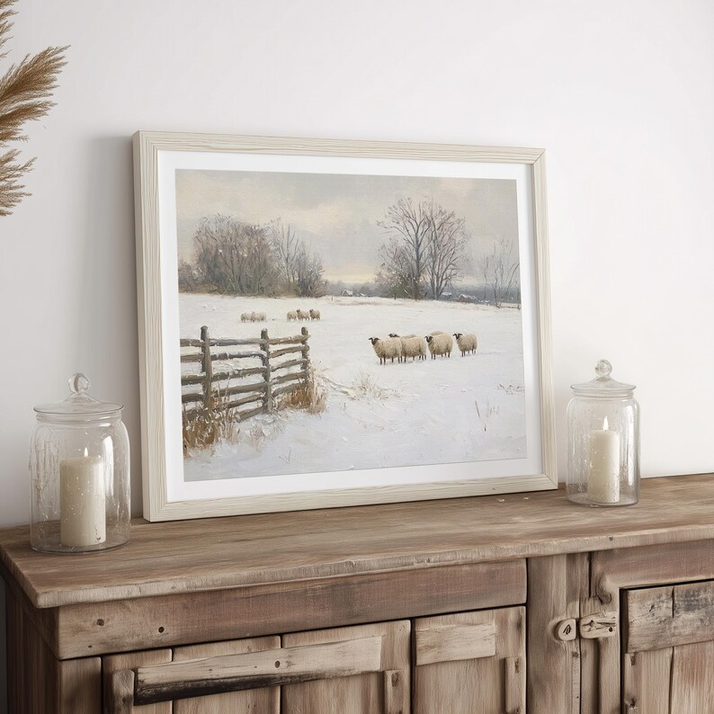 Winter Printable Wall Art Sheep Landscape - Rustic Pastoral Scene ...