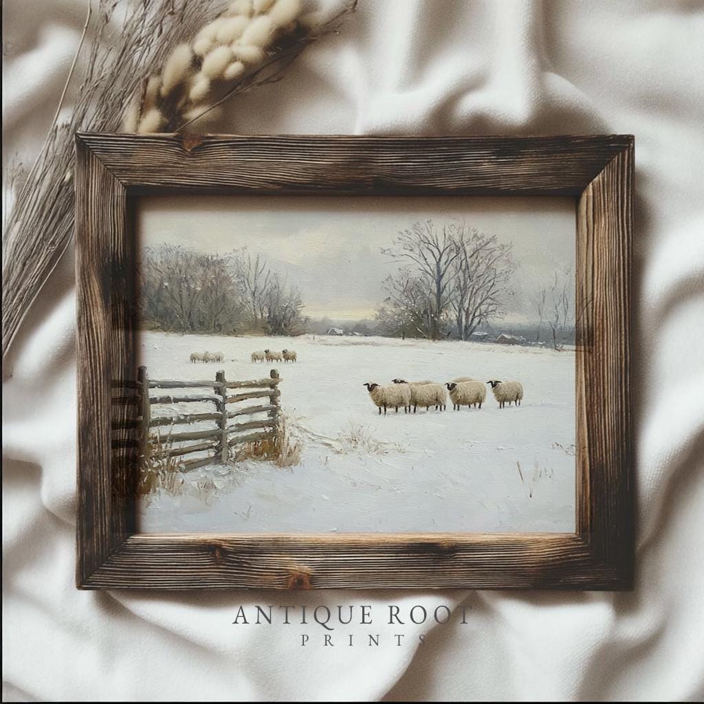Winter Printable Wall Art Sheep Landscape - Rustic Pastoral Scene ...