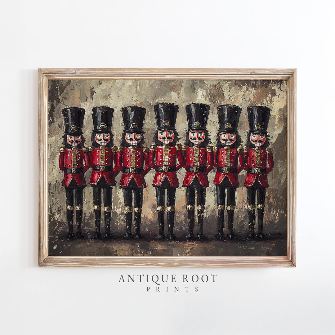 Christmas Nutcracker Soldiers Art, Vintage Festive Wall Print, Rustic ...