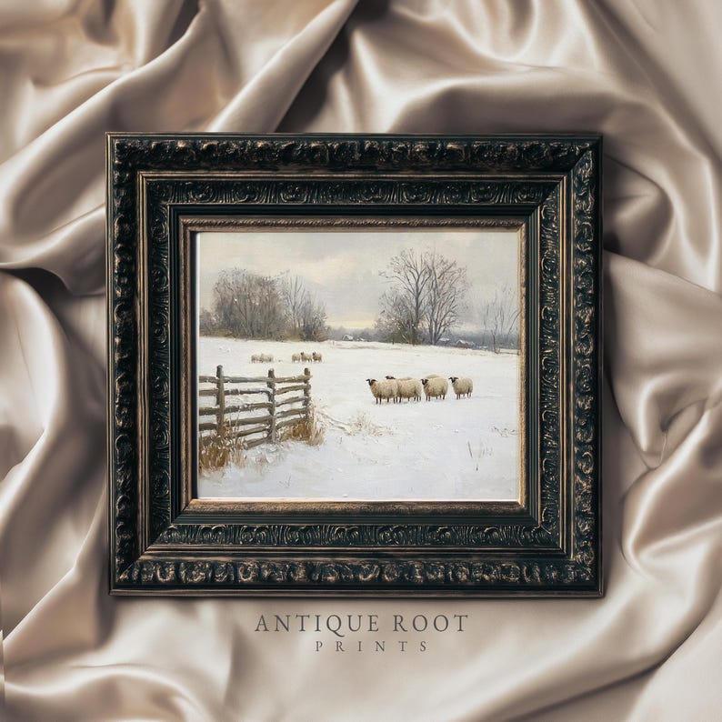 Winter Printable Wall Art Sheep Landscape - Rustic Pastoral Scene ...