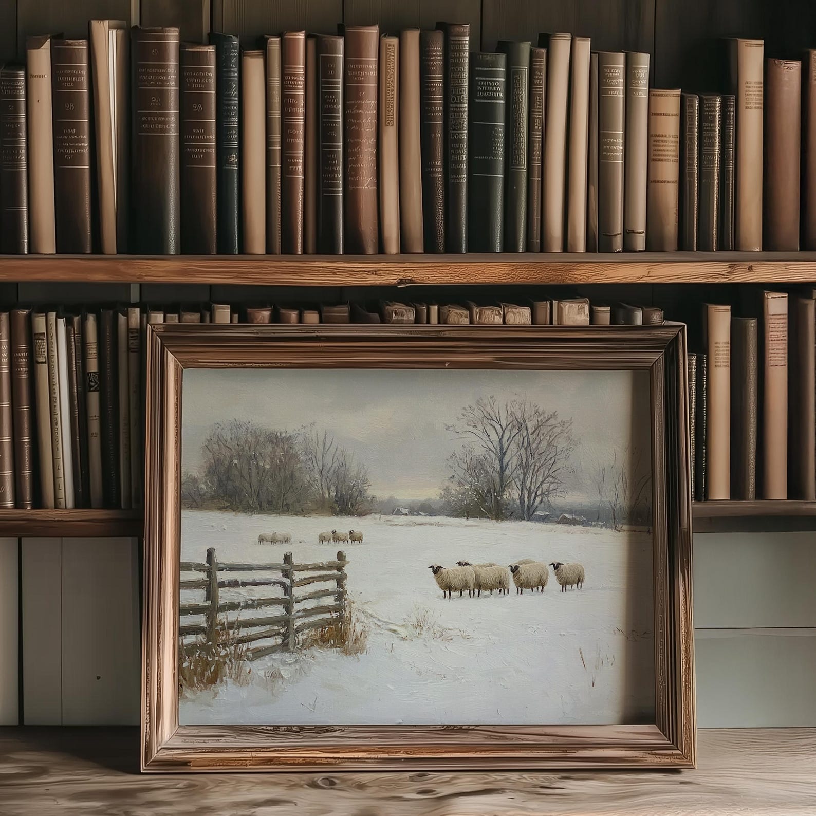Winter Printable Wall Art Sheep Landscape - Rustic Pastoral Scene ...