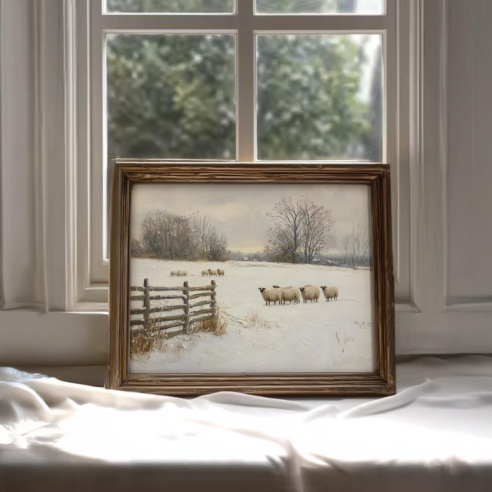 Winter Printable Wall Art Sheep Landscape - Rustic Pastoral Scene ...