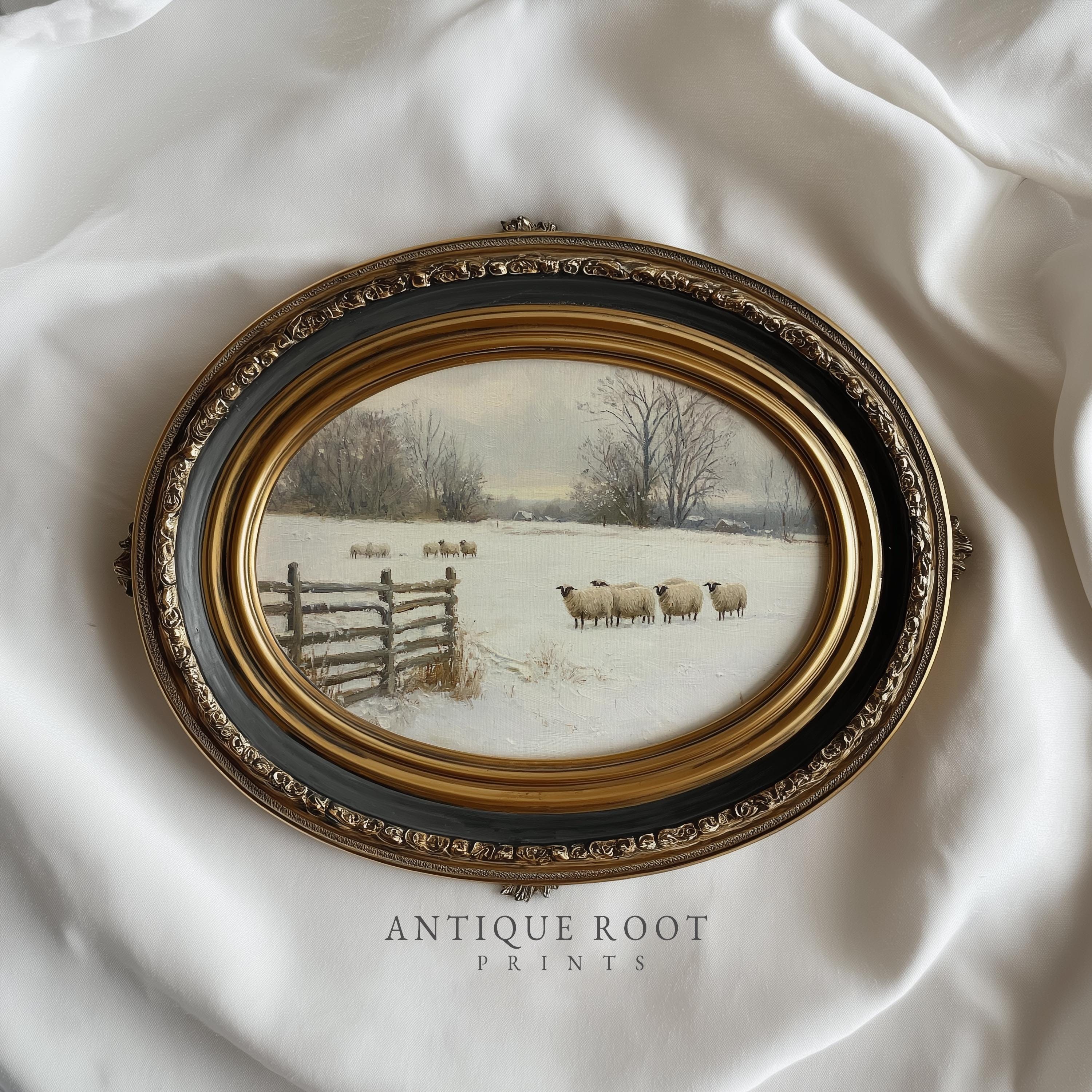 Winter Printable Wall Art Sheep Landscape - Rustic Pastoral Scene ...