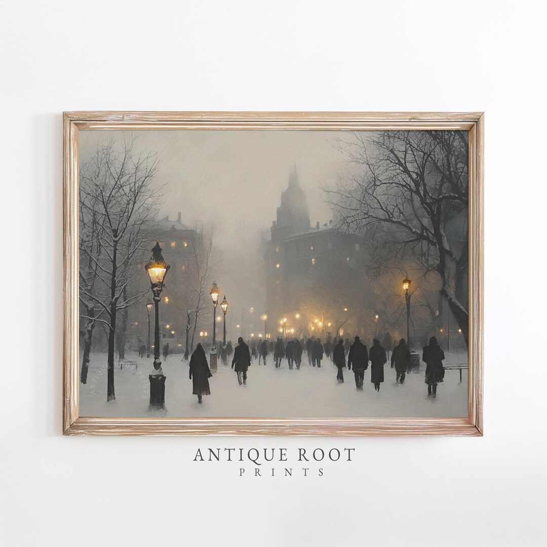 Winter City Street Scene Print, Moody Vintage Printable Art ...