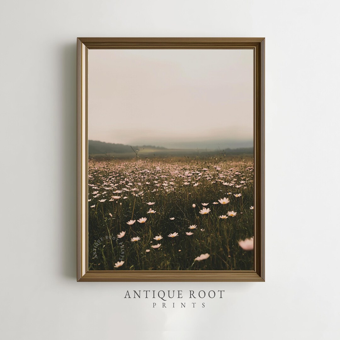 Moody Wildflower Meadow Art Print - Vintage Spring Wall Art ...