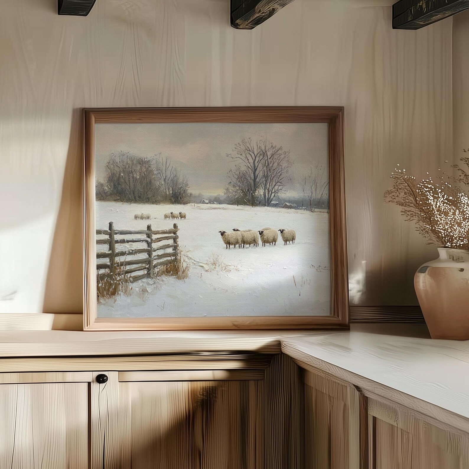 Winter Printable Wall Art Sheep Landscape - Rustic Pastoral Scene ...