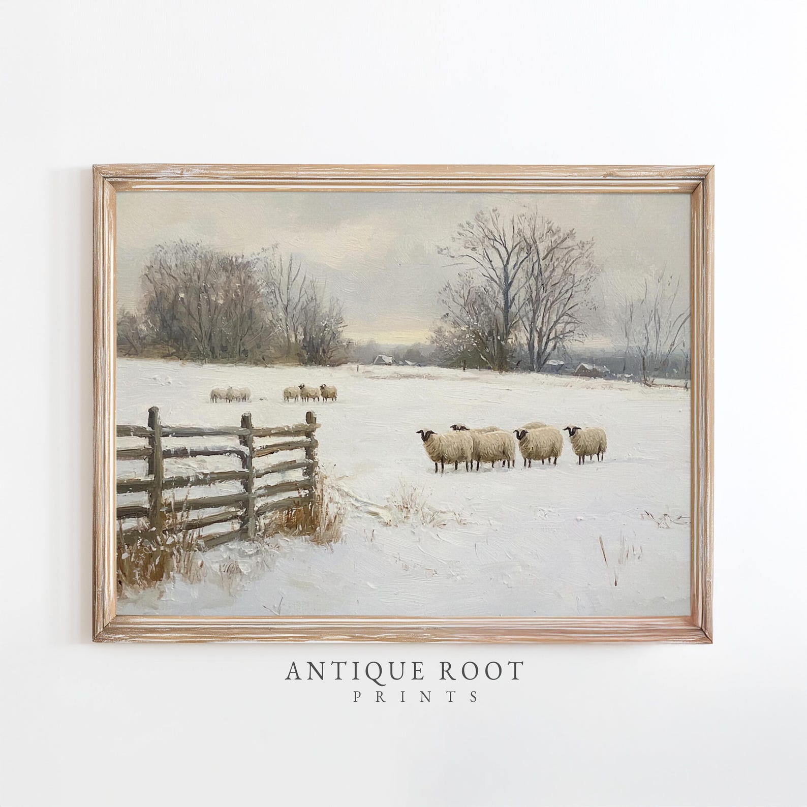 Winter Printable Wall Art Sheep Landscape - Rustic Pastoral Scene ...
