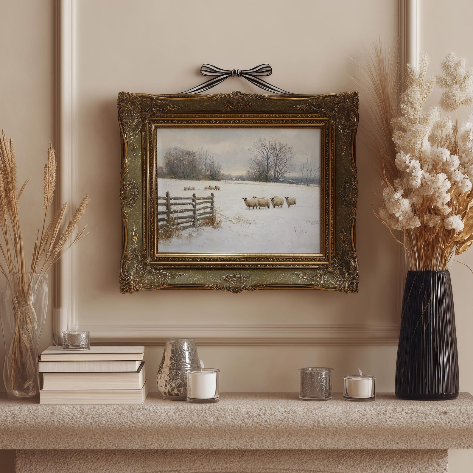 Winter Printable Wall Art Sheep Landscape - Rustic Pastoral Scene ...