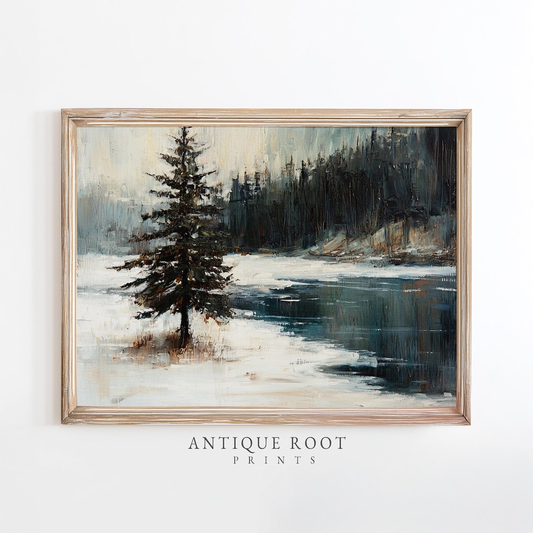 Serene Evergreen Tree Art Print - Moody Winter Scene, Printable Wall ...