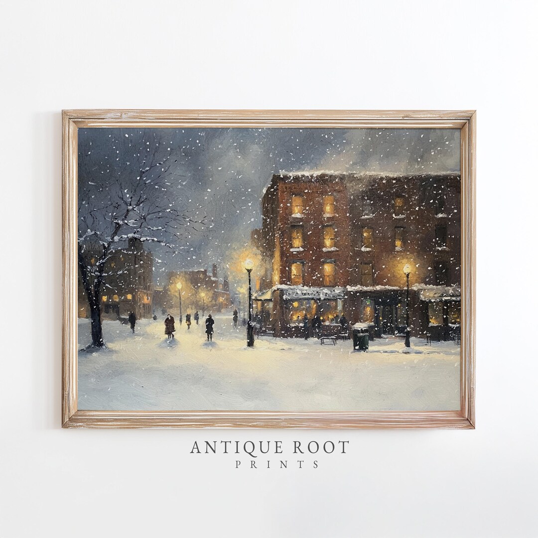 Cozy Winter Cityscape Art Print - Vintage Printable Wall Art, Moody ...
