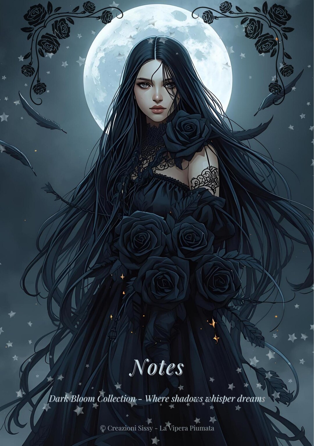Black Roses Gothic Journal A5, Dark Bloom Printable Notebook, Romantic ...