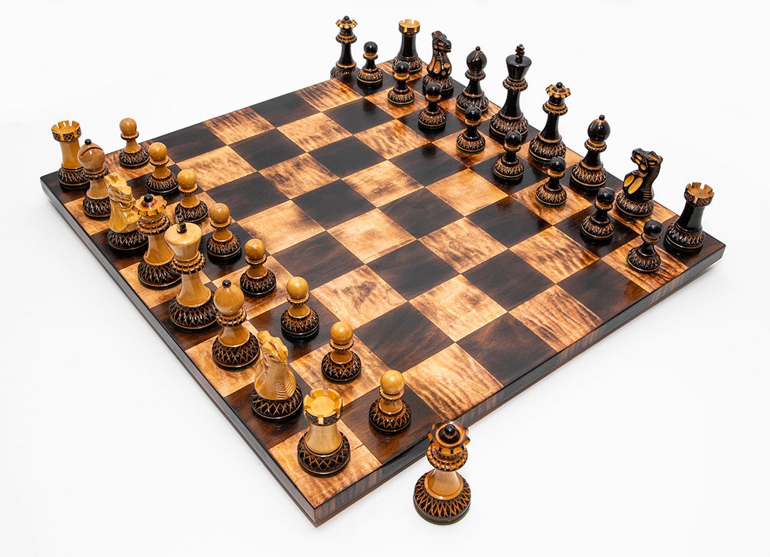 Flame Burnt Chess Set, Burned Chessboard and Pieces, Luxury Wooden ...