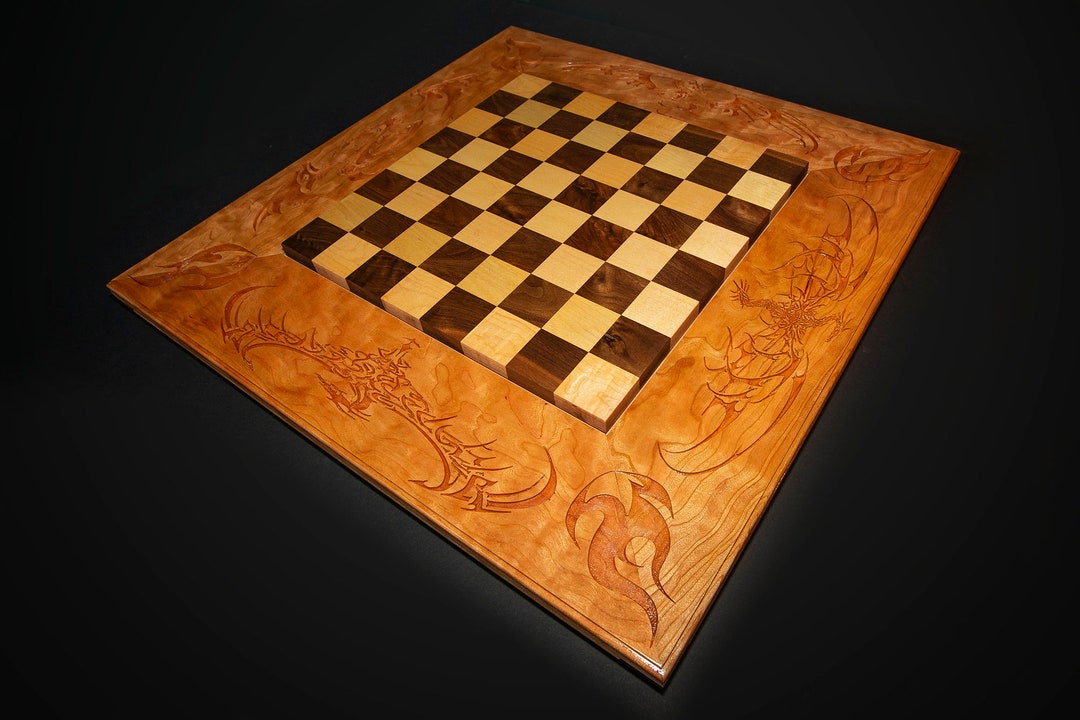 Premium Fire & Dragons Chess Board, Carved Dragon Themed Chessboard ...