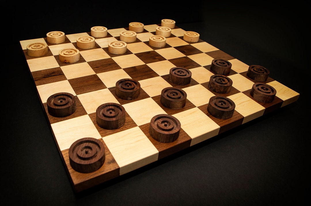 Handcrafted Jumbo Checkers Set: Maple & Walnut Wood Board Game - Etsy